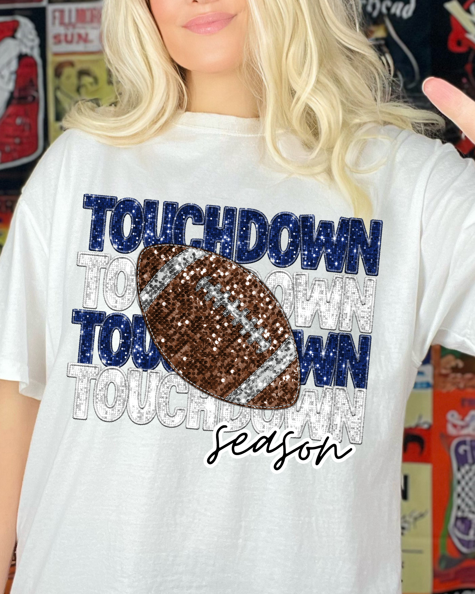 Touchdown Season Blue And White Glitter – Earthline Customs