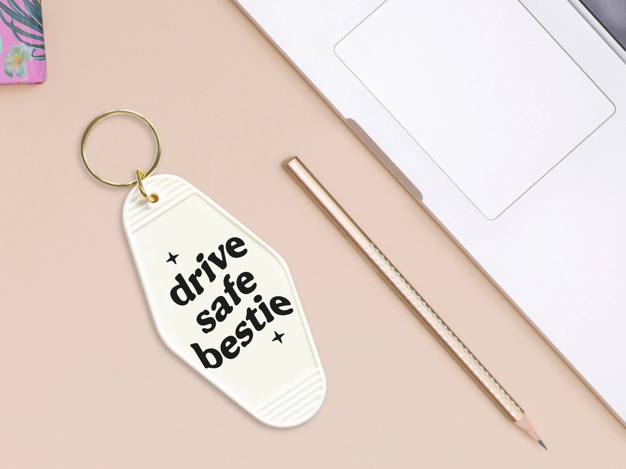 Drive safe bestie - Motel keychain – Earthline Customs