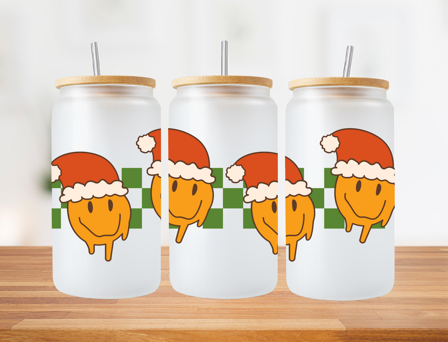 Drippy Smiley Santa Green Checkered - UV Libby Wrap – Earthline Customs