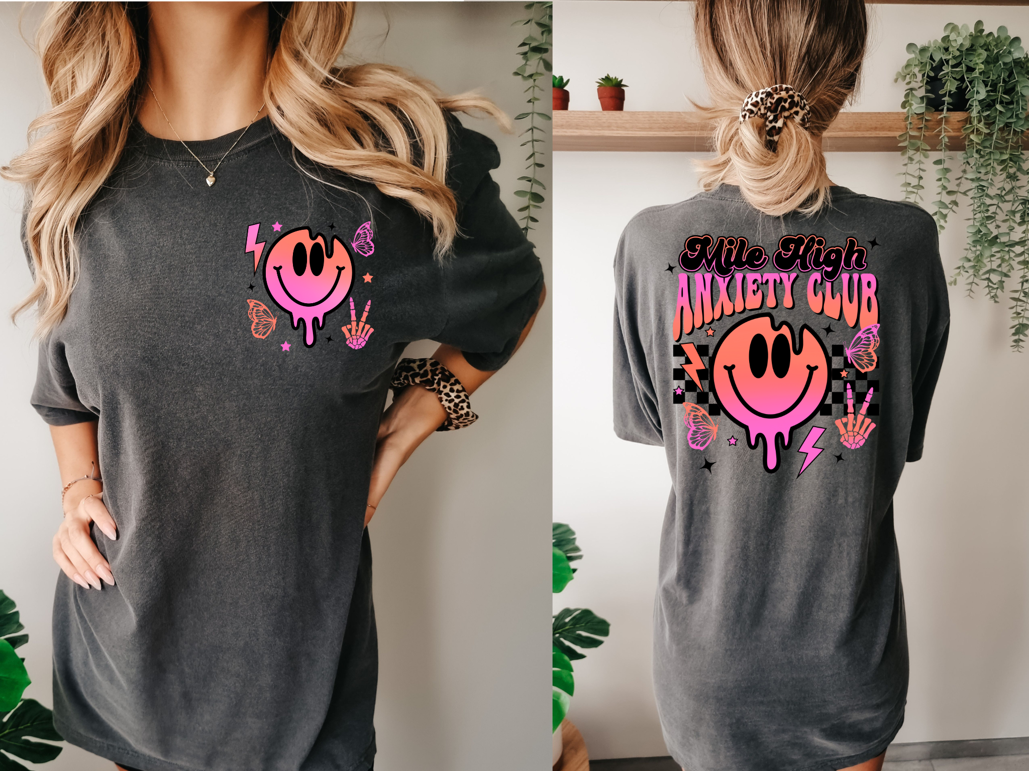 Mile High Club Checkered Drip Smiley Face - FRONT – Earthline Customs
