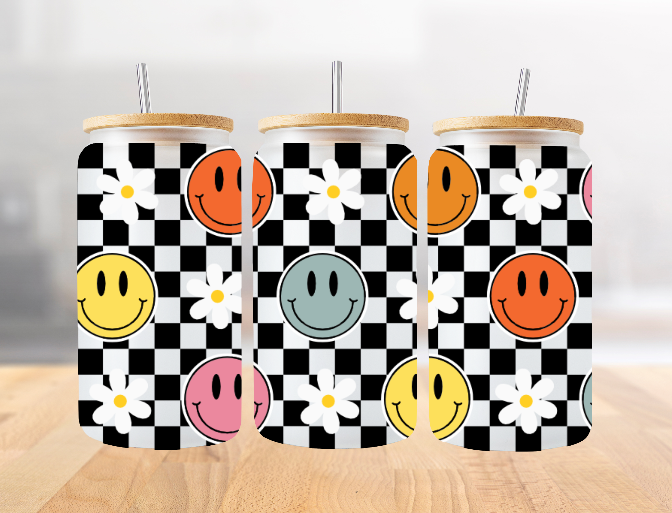 Multicolored smileys and black checkered - UV Libby Wrap – Earthline ...