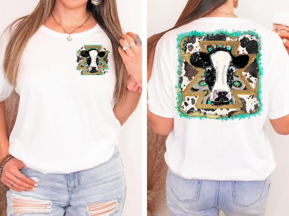 Cow with cow skin background-front – Earthline Customs