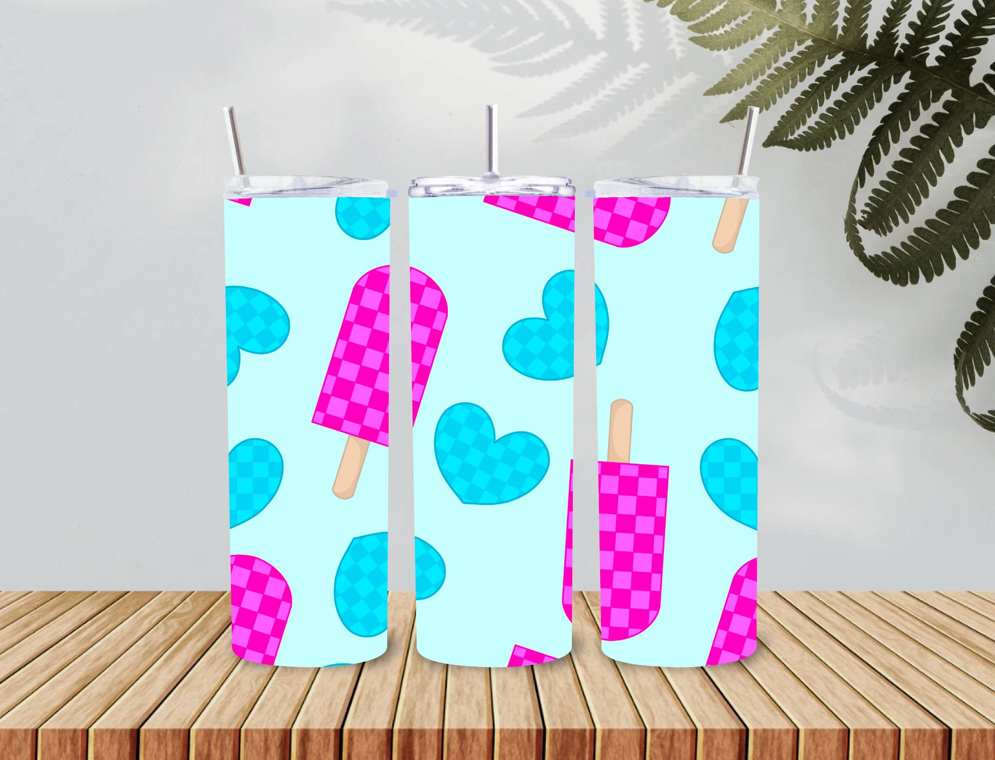 Checkered Ice Cream And Hearts With Blue Backing - 20oz SUBLIMATION ...