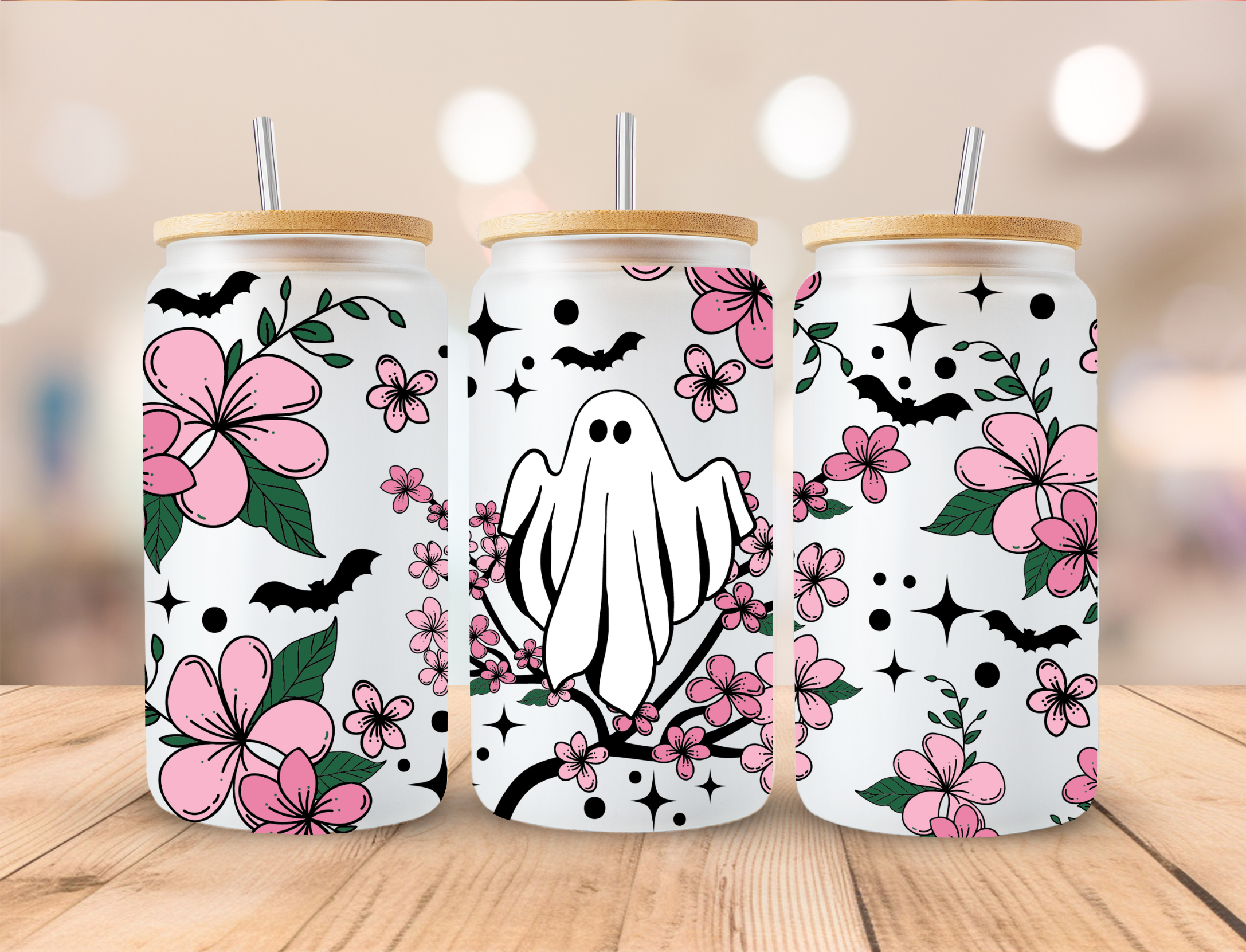 Ghost and cherry blossoms - UV Libby Wrap – Earthline Customs