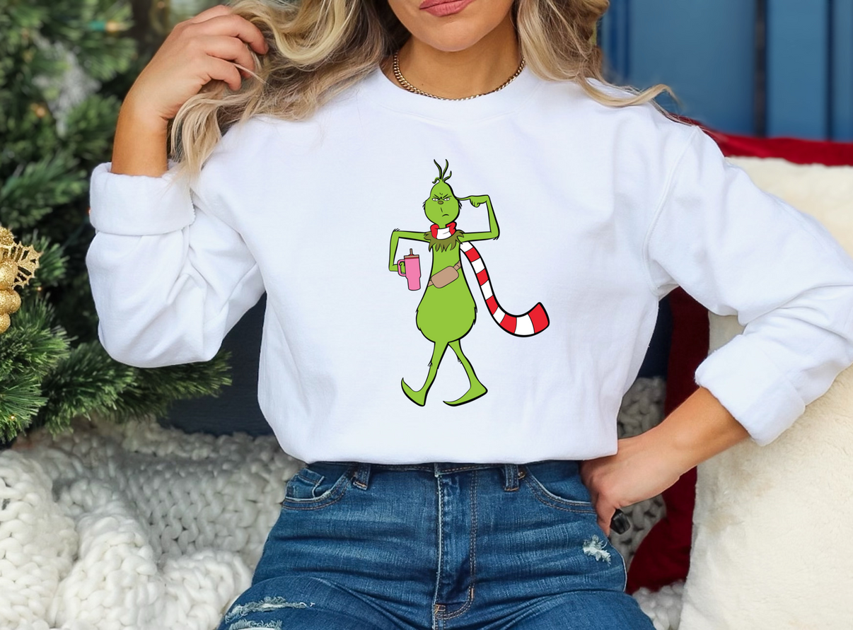 Grinch with iced coffee and scarf - facing forward – Earthline Customs