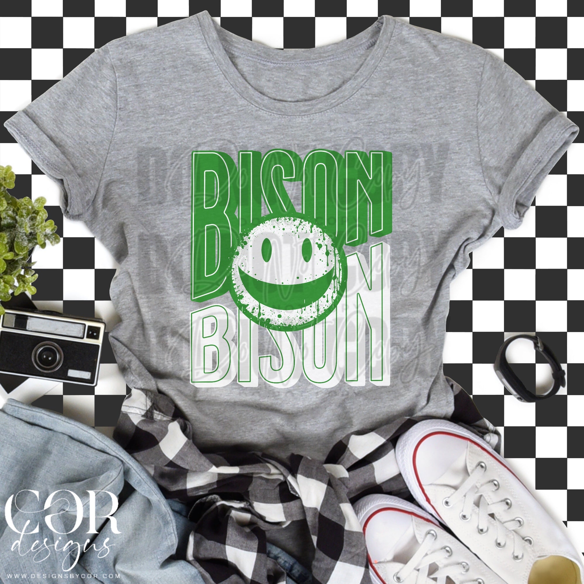 Bison smiley (green/white) – Earthline Customs