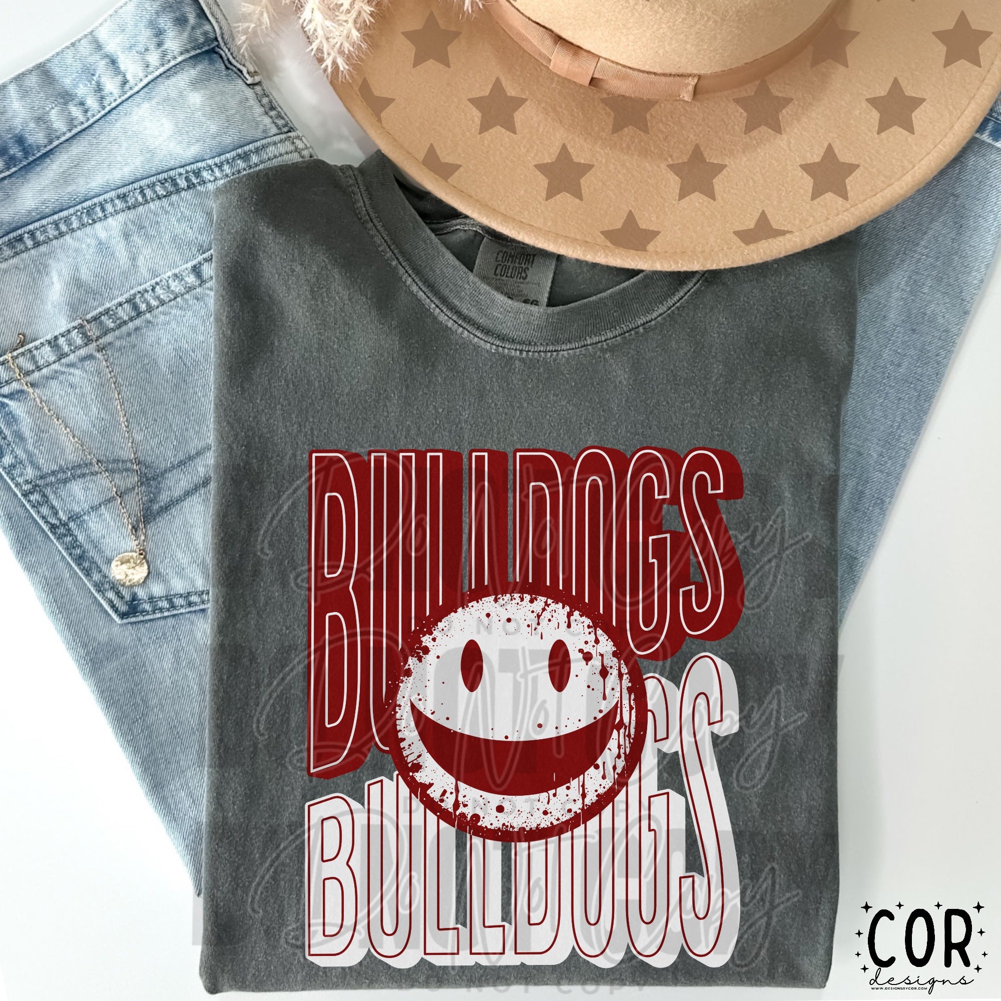 Bulldogs Maroon And White Smiley Face – Earthline Customs