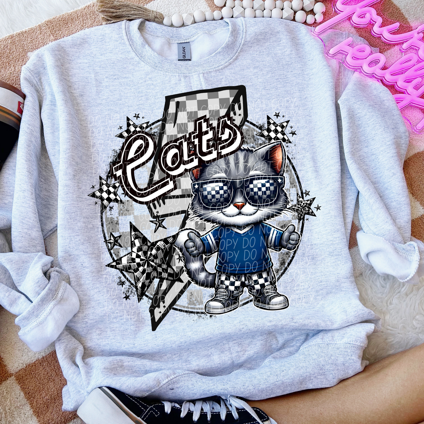 Cats Checkered Lightning Bolt Blue – Earthline Customs