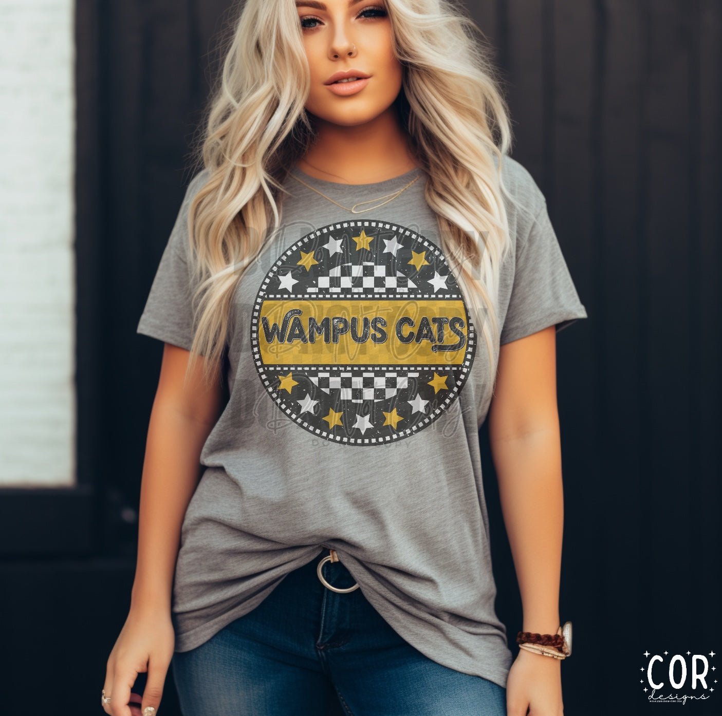 Wampus Cats White And Gold Stars With Checkered Circle – Earthline Customs
