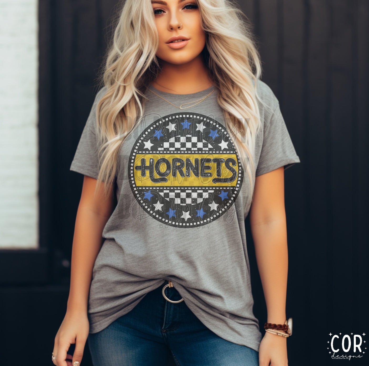 Hornets Gold White And Blue Stars With Checkered Circle – Earthline Customs