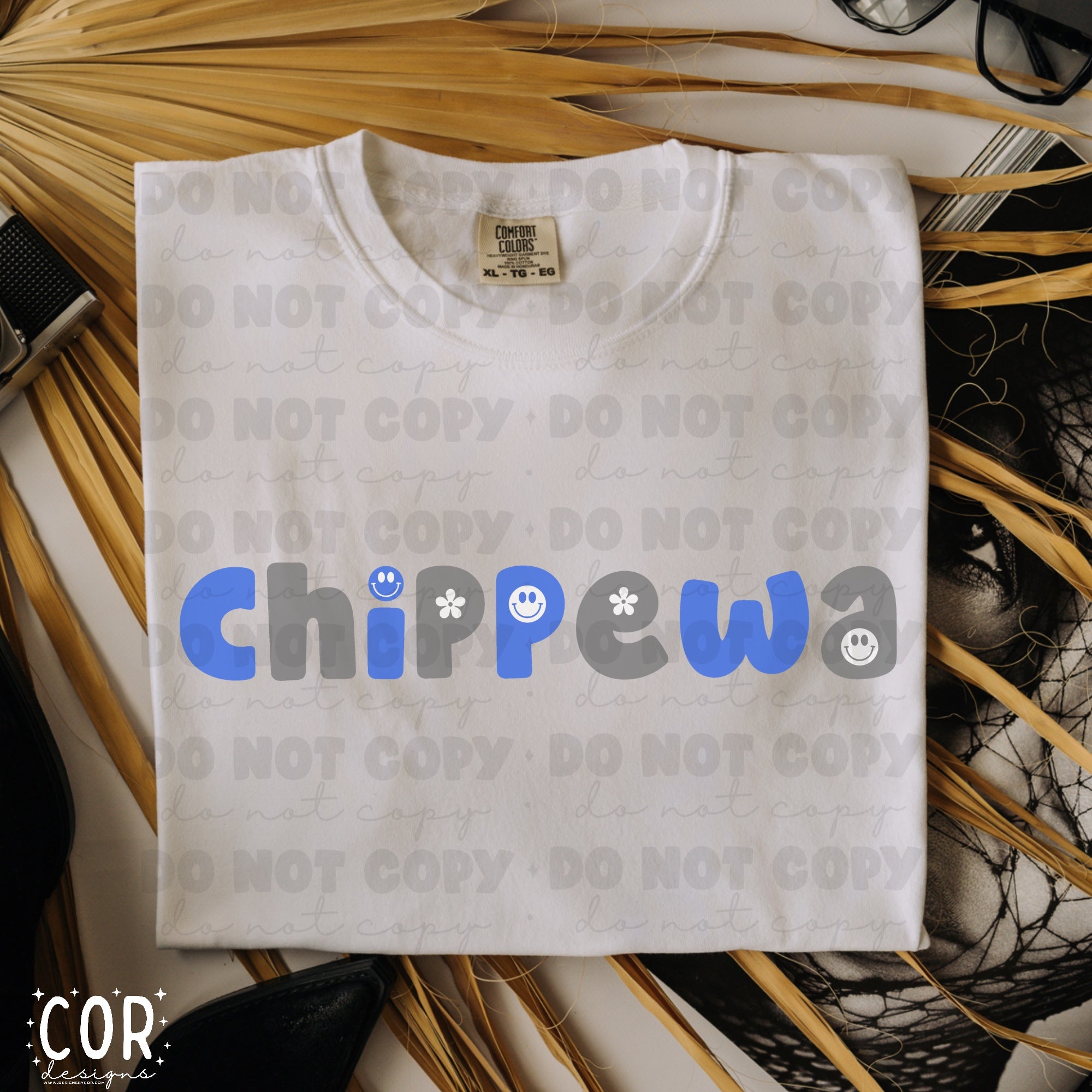 Chippewa Blue And Grey Flowers And Smiley Face Letters – Earthline Customs