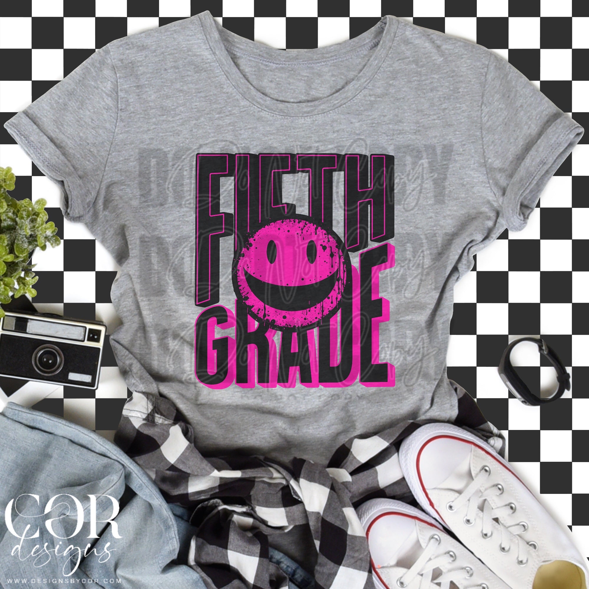 Fifth Grade Pink And Black Smiley Face – Earthline Customs