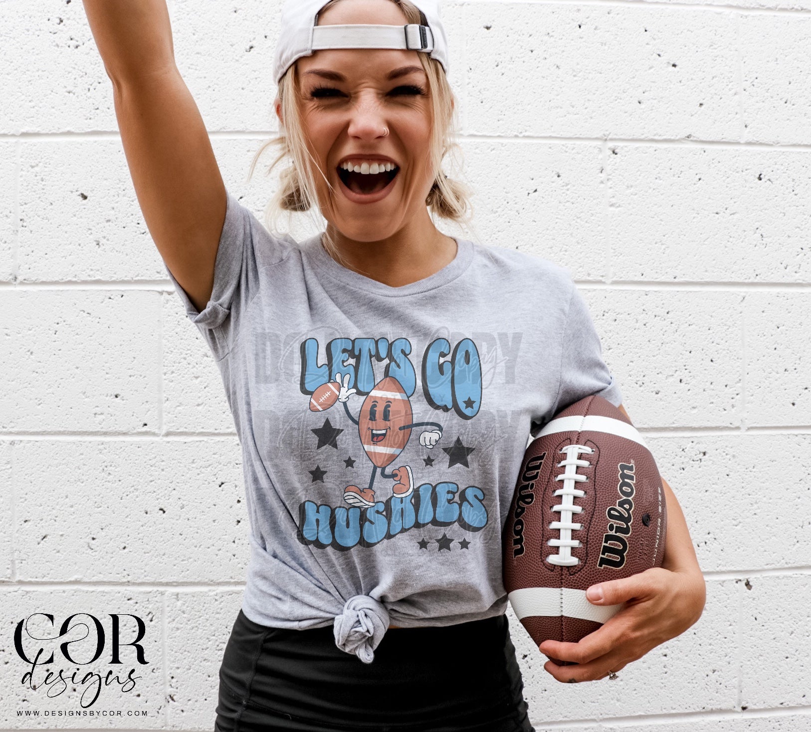 Lets Go Huskies Light Blue Football – Earthline Customs