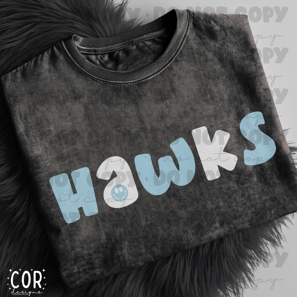 Hawks Blue And White Smiley Face Letter – Earthline Customs
