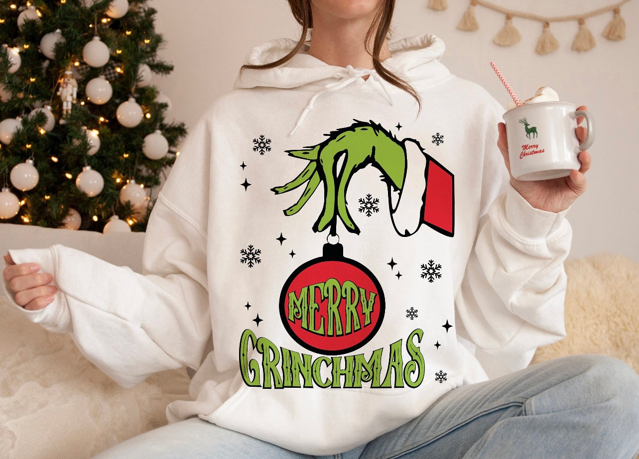 Merry Grinchmas, Grinch holding ornament – Earthline Customs