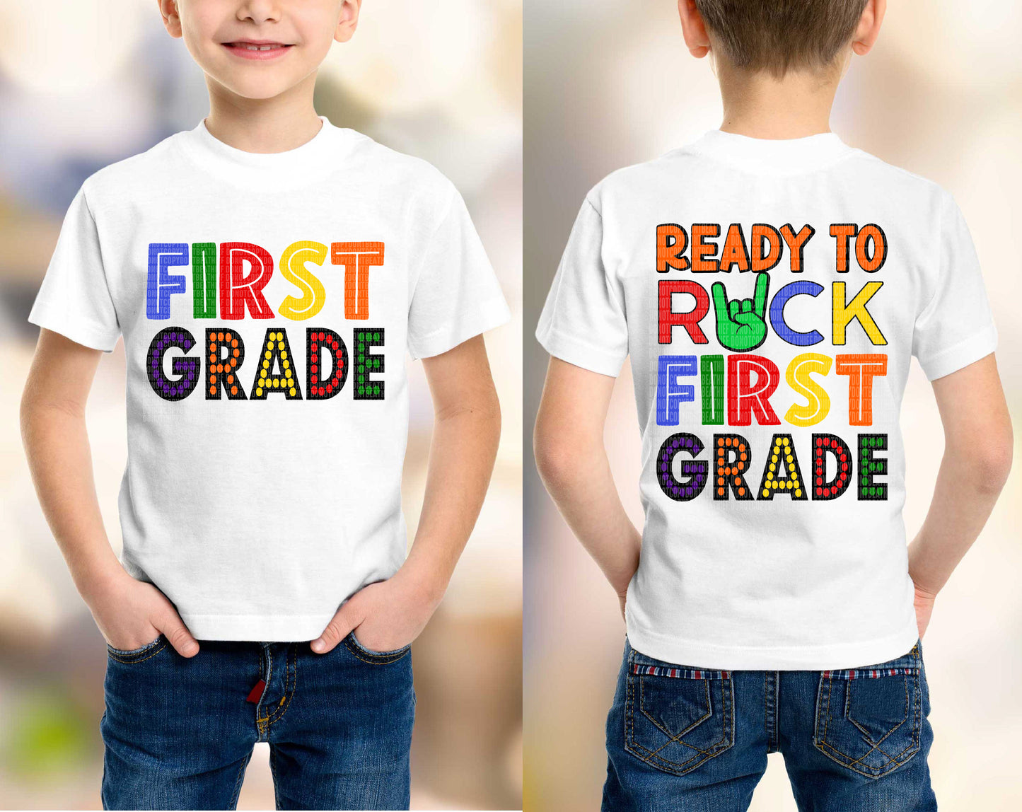 First Grade/Ready To Rock (ORANGE) (FRONT) -DTF Print – Earthline Customs