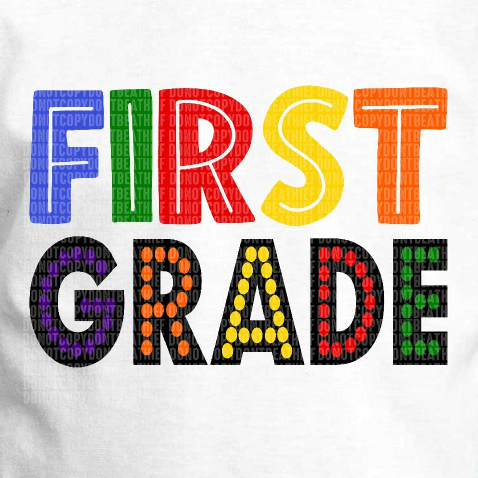 First Grade/Ready To Rock (ORANGE) (FRONT) -DTF Print – Earthline Customs