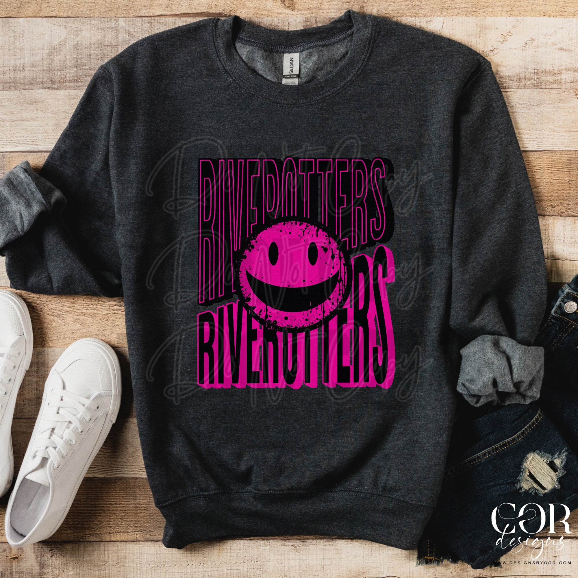 River Otters Pink And Black Smiley Face – Earthline Customs