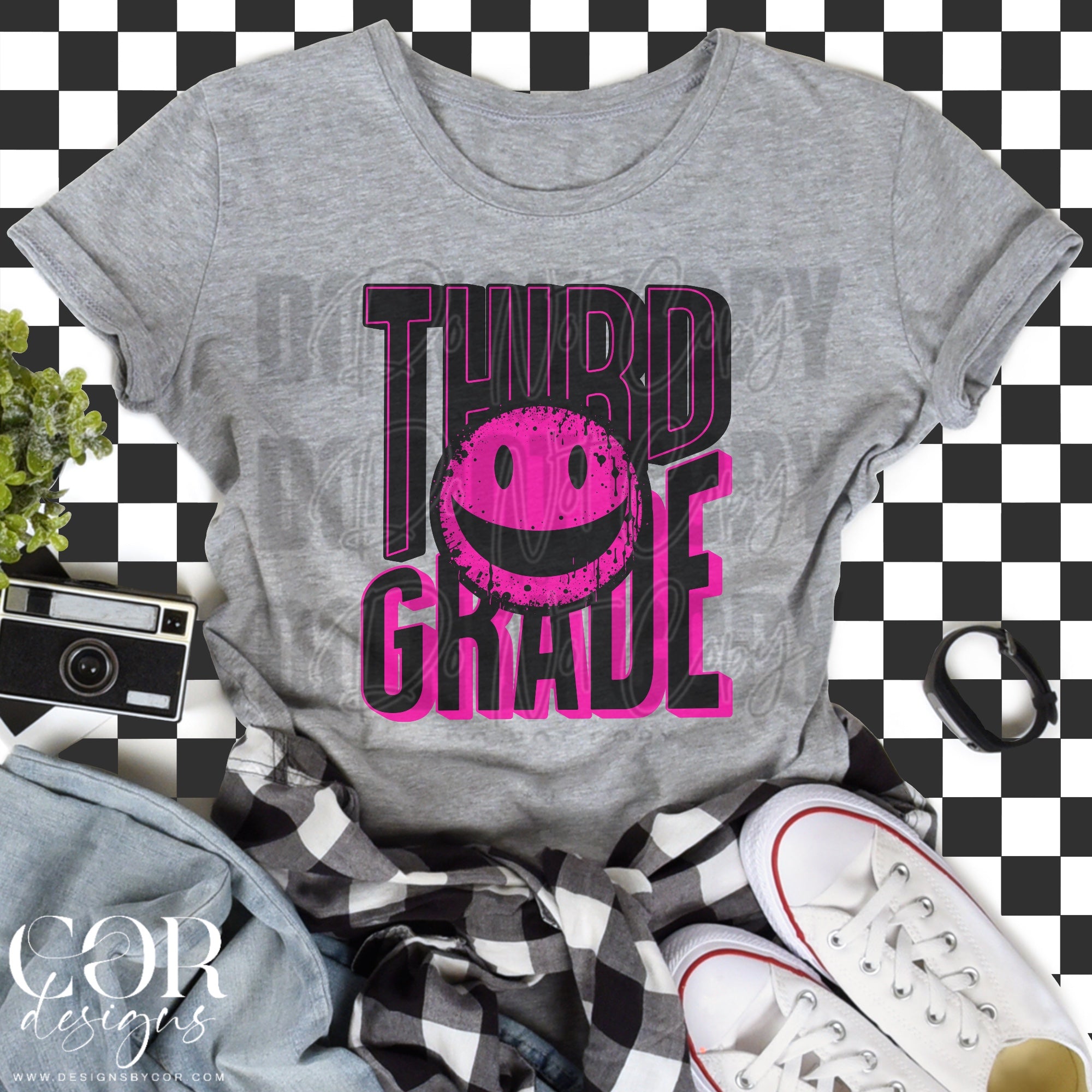 Third Grade Pink And Black Smiley Face – Earthline Customs